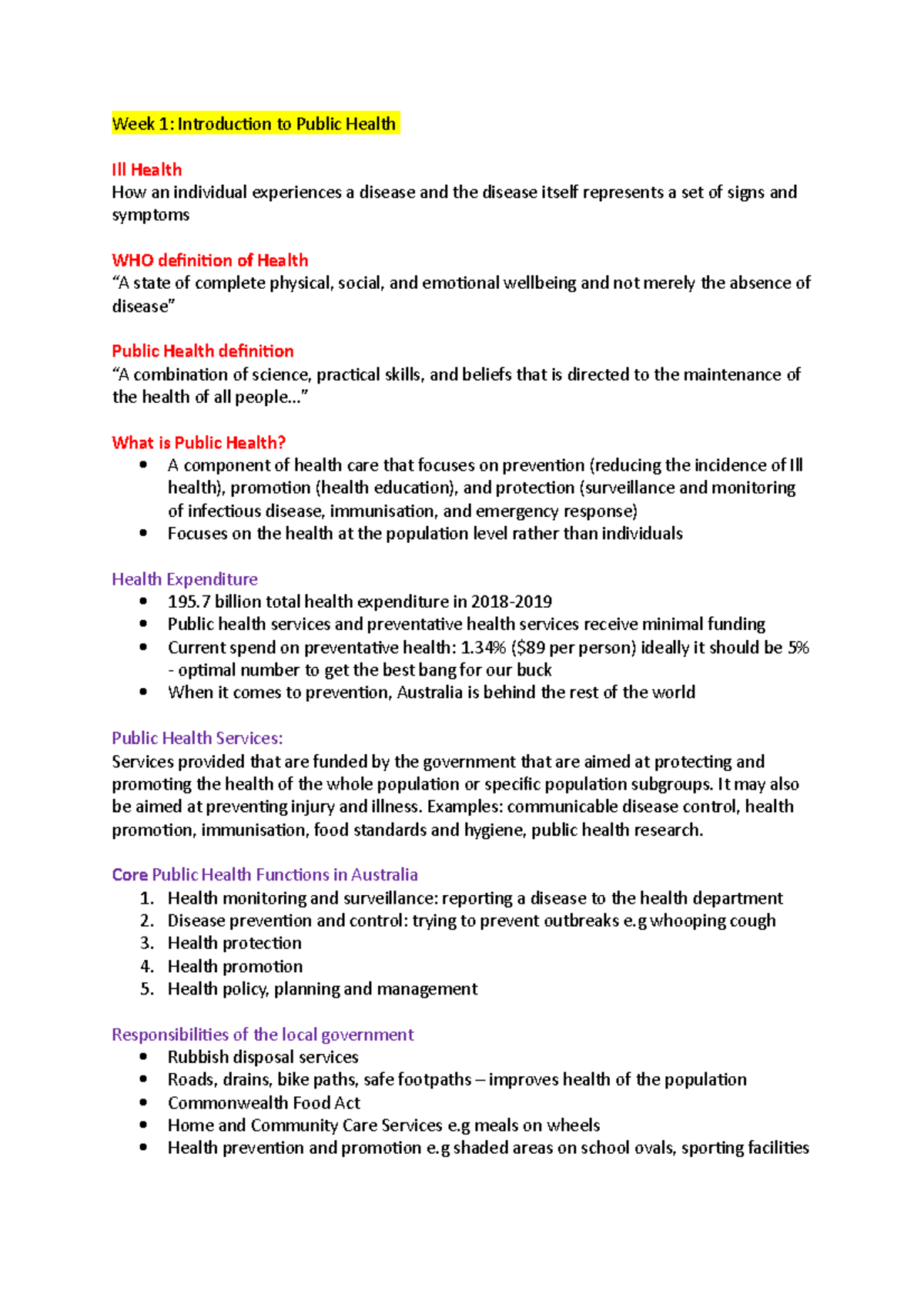 Week 1 - public health week 1 - Week 1: Introduction to Public Health ...