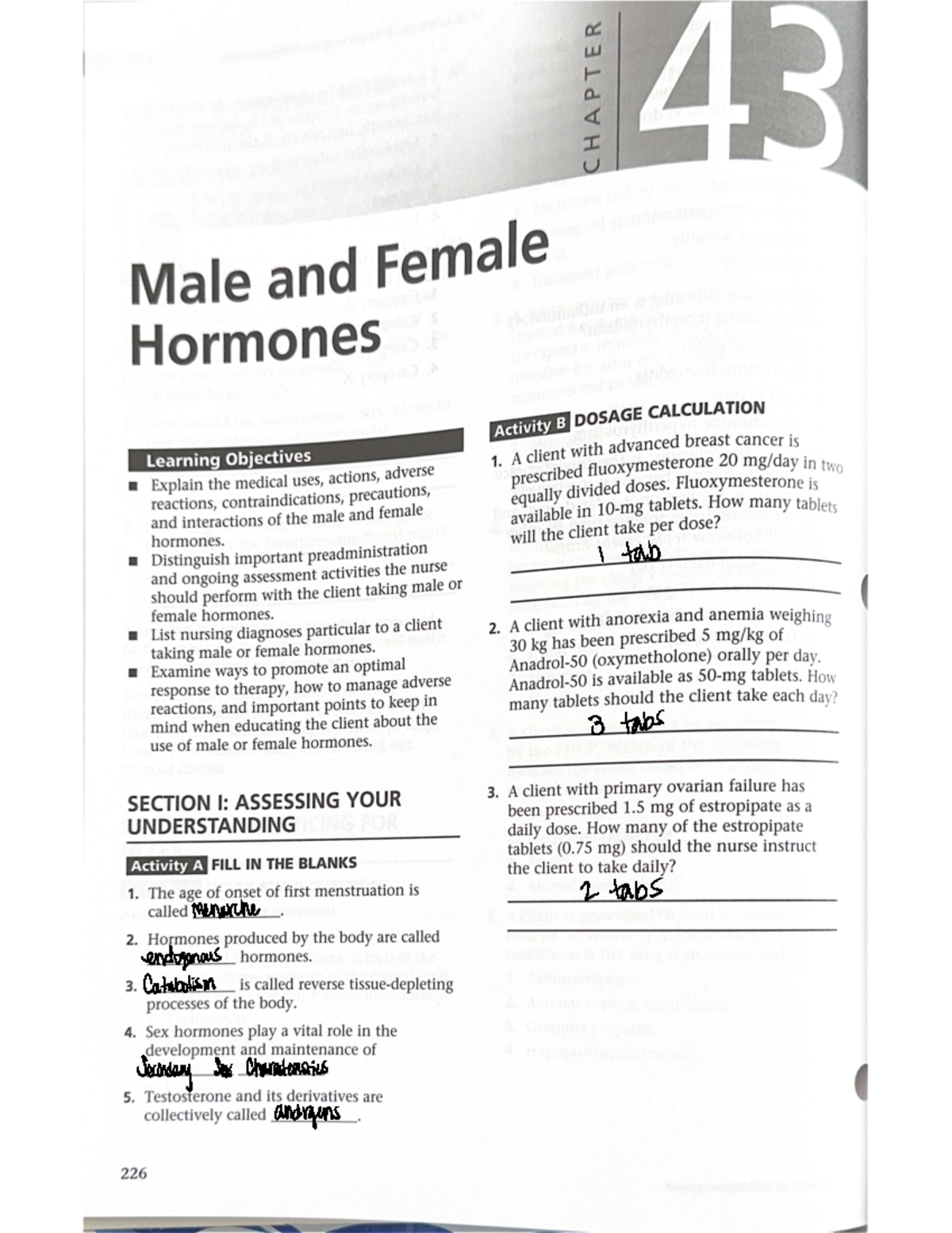 Chapter 43,44,46 - Notes - CHAPTER Maleand Female Hormones Activity B ...