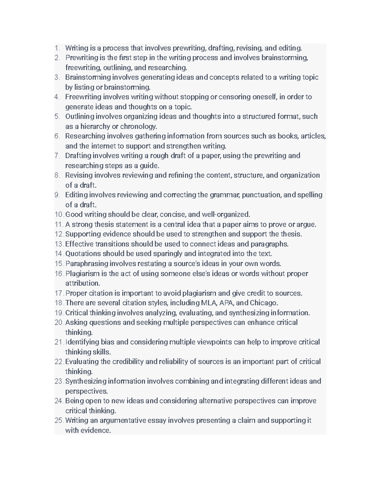 In-class notes, Writing and Critical Reasoning - Writing is a process ...