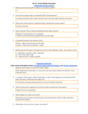 Ocean interactions worksheet - Ocean Interactions Worksheet Before you ...