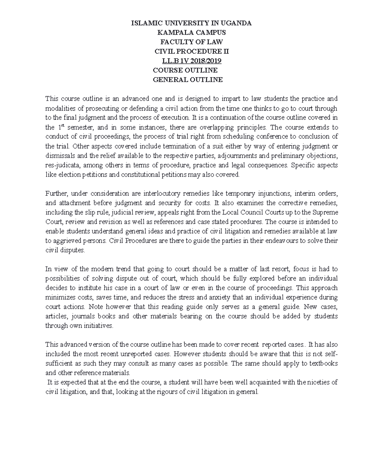 Civil Procedure 2 - Good notes - ISLAMIC UNIVERSITY IN UGANDA KAMPALA ...