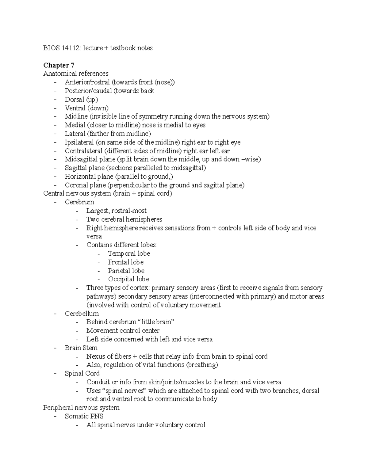 BIOS 14112 lecture + textbooks - BIOS 14112: lecture + textbook notes ...