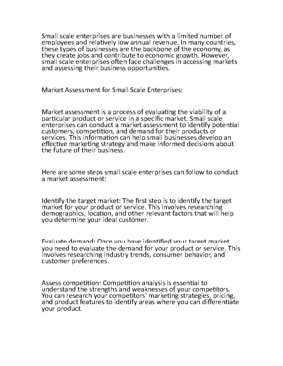 Market , and assessment for small scale enterprise - Small scale ...