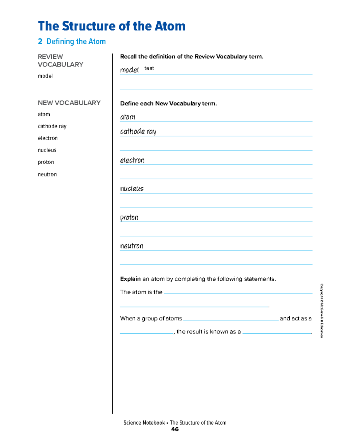 Science notebook - lol - The Structure of the Atom 2 Defining the Atom ...
