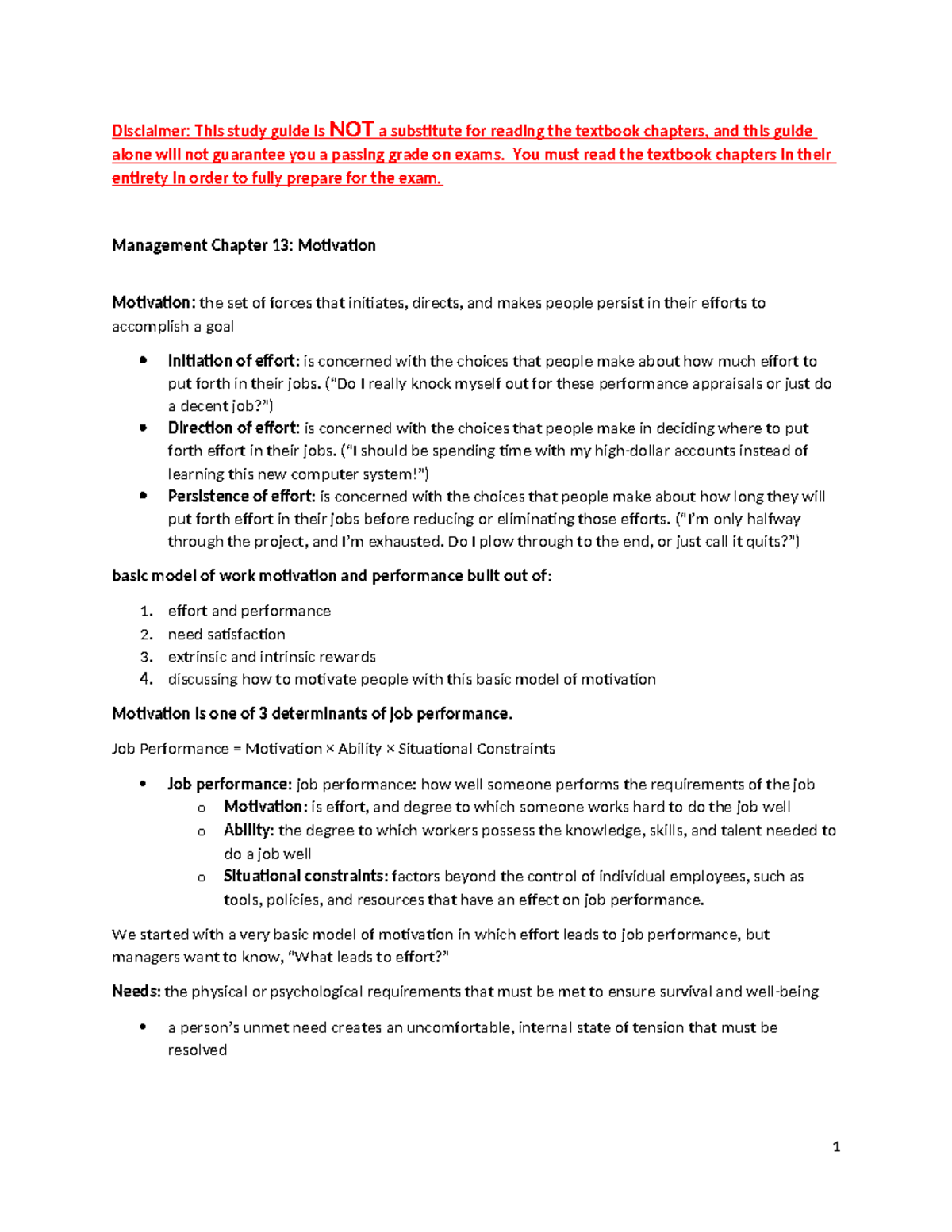 Chapter 13 Study Guide - Disclaimer: This study guide is NOT a ...