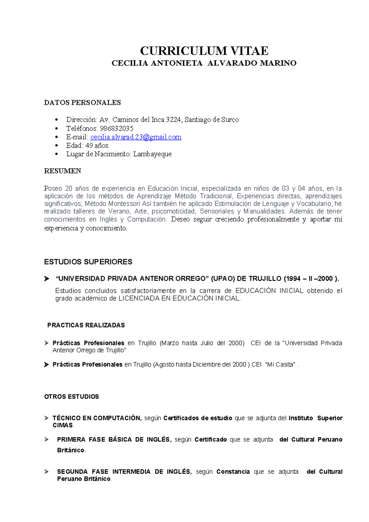 Curriculum CECI 24 T - CURRICULUM VITAE CECILIA ANTONIETA ALVARADO ...