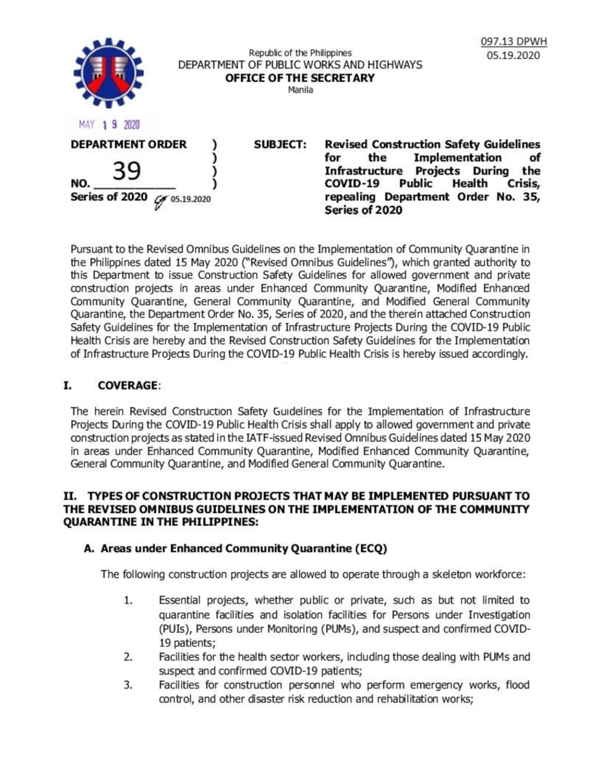 DO 39 s2020 - department order - D. No. _____, Series of 2020 Revised ...