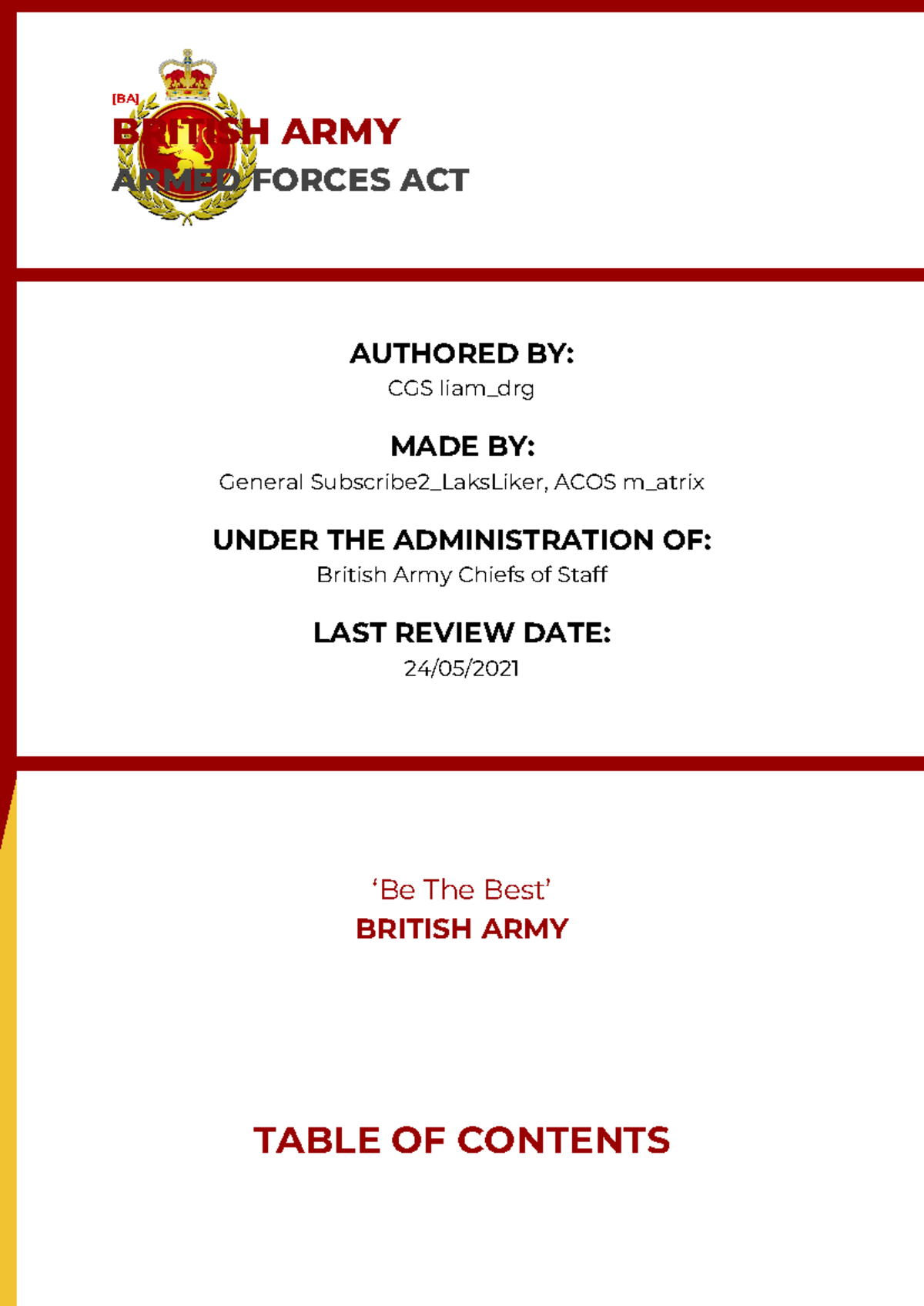 [BA] Armed Forces Act - This document for British army AFA - [BA ...