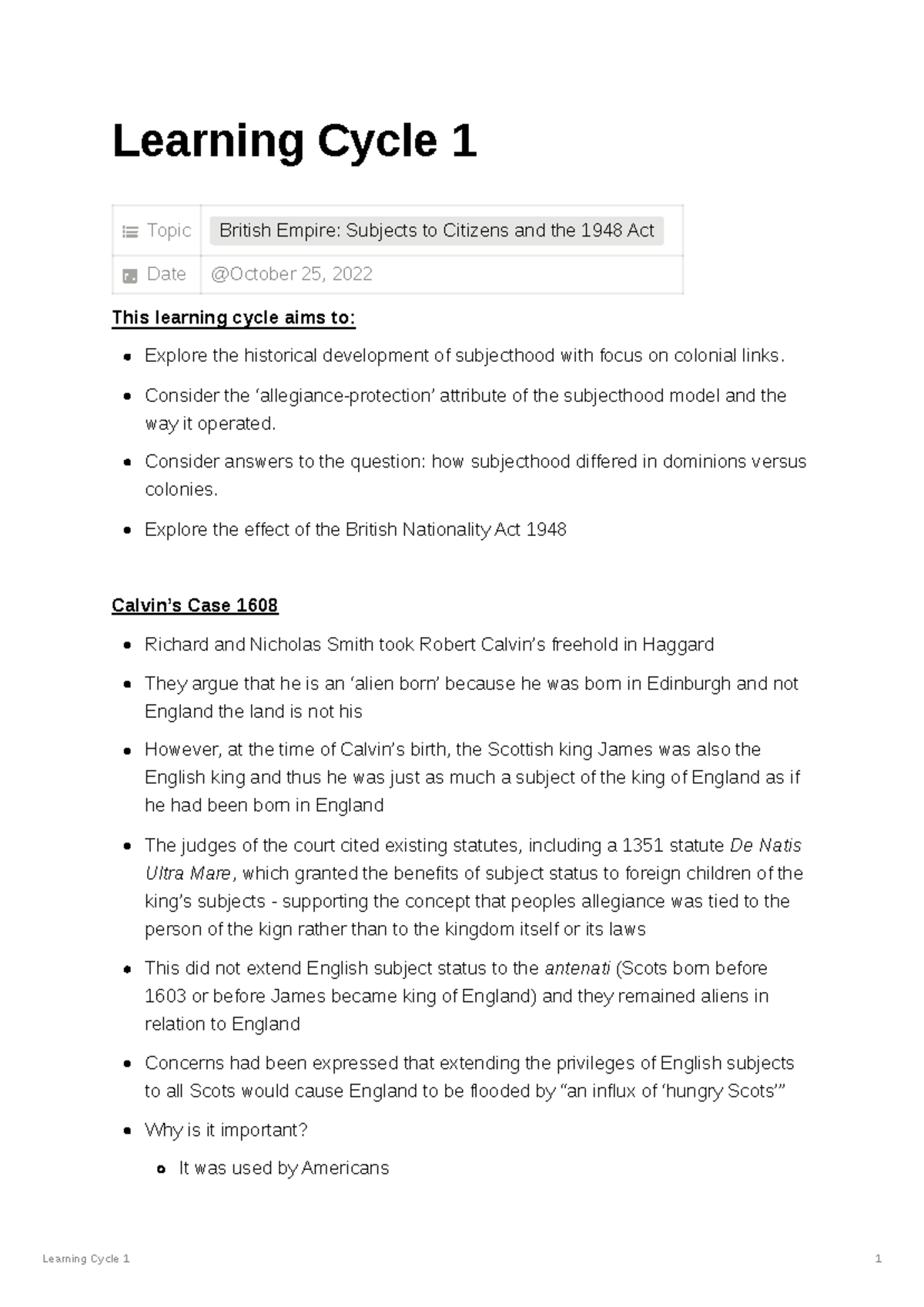 Learning cycle 1 - Learning Cycle 1 Topic British Empire: Subjects to ...