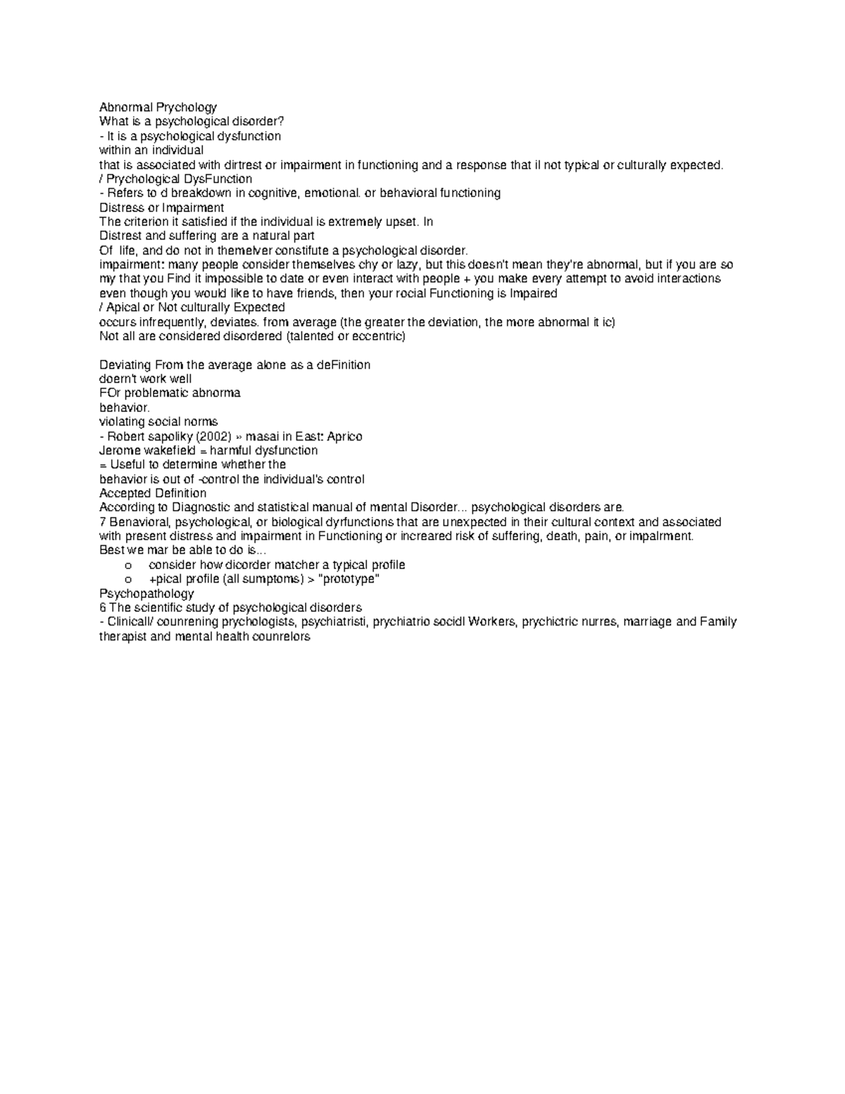 Abpsych - Intro to Abnormal Psychology - Abnormal Prychology What is a ...