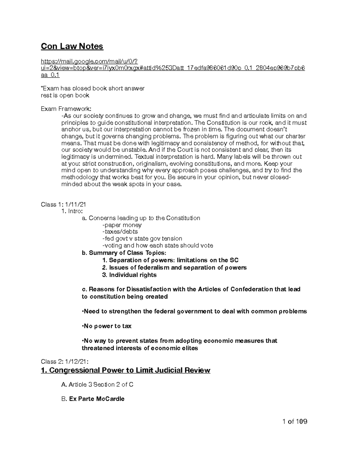 Constitutional Law - Con Law Notes mail.google/mail/u/0/? - Studocu