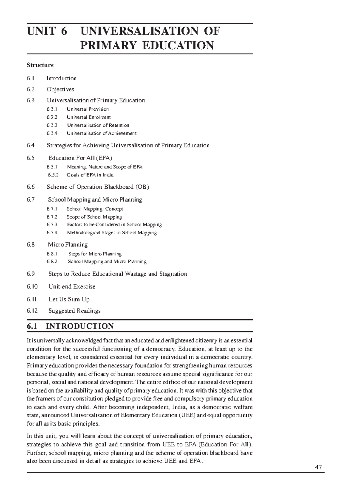 Universalisation OF Education - UNIT 6 UNIVERSALISATION OF PRIMARY ...