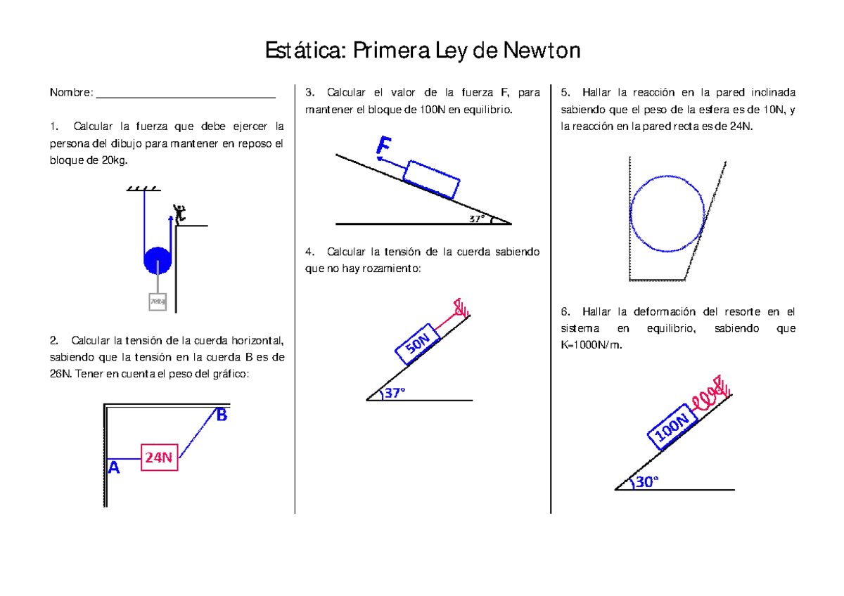 Estática Primera Ley de Newton Ejercicios Propuestos PDF - Estática ...