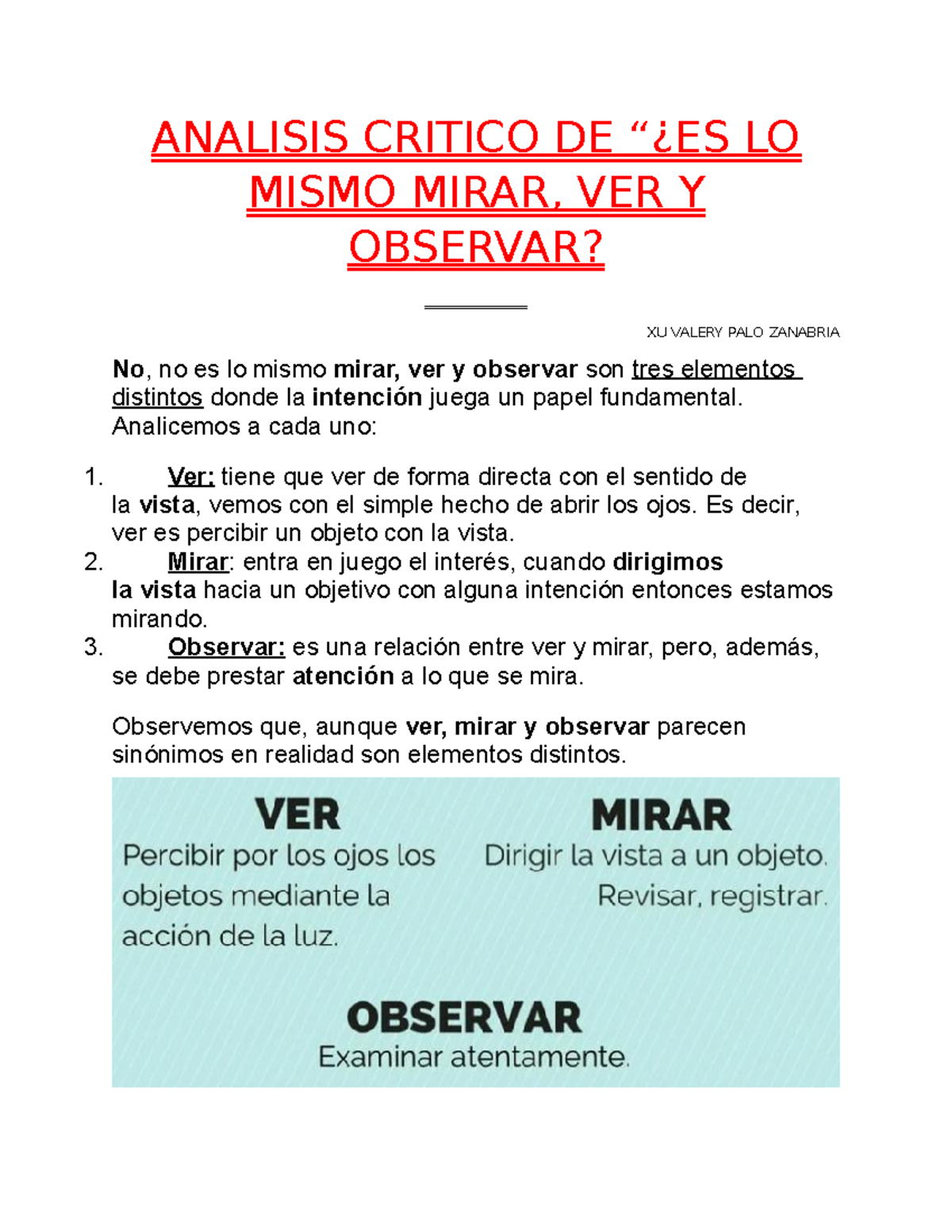 Analisis Critico DE VER Y Observar - ANALISIS CRITICO DE “¿ES LO MISMO ...