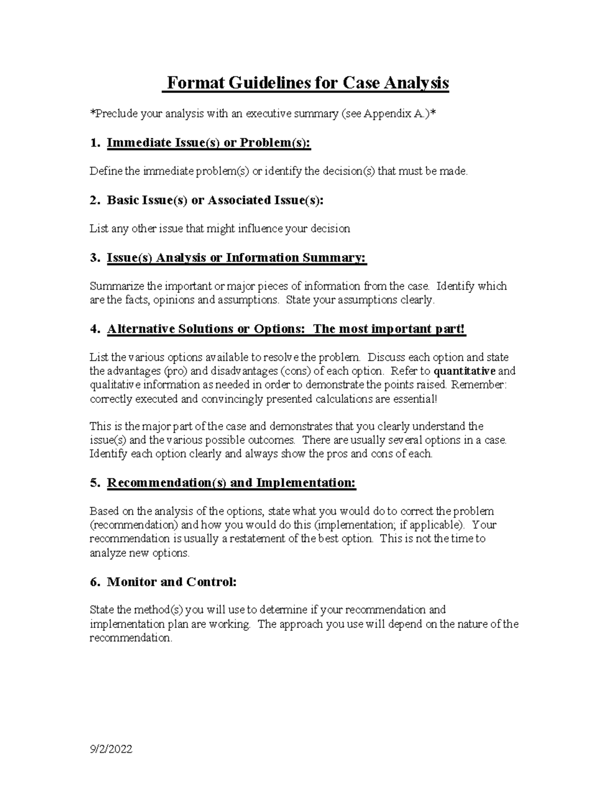 Case analysis guidelines - 9/2/ Format Guidelines for Case Analysis ...