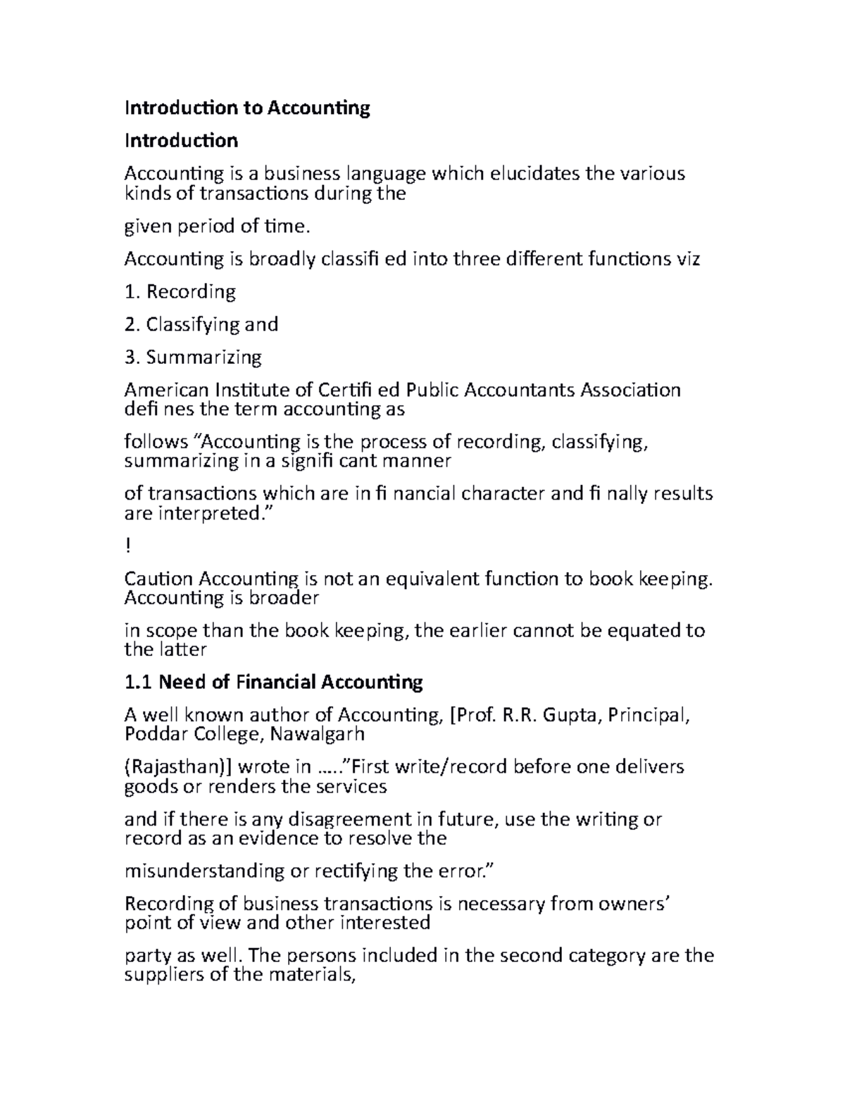 Introduction to Accounting notes - Introduction to Accounting ...