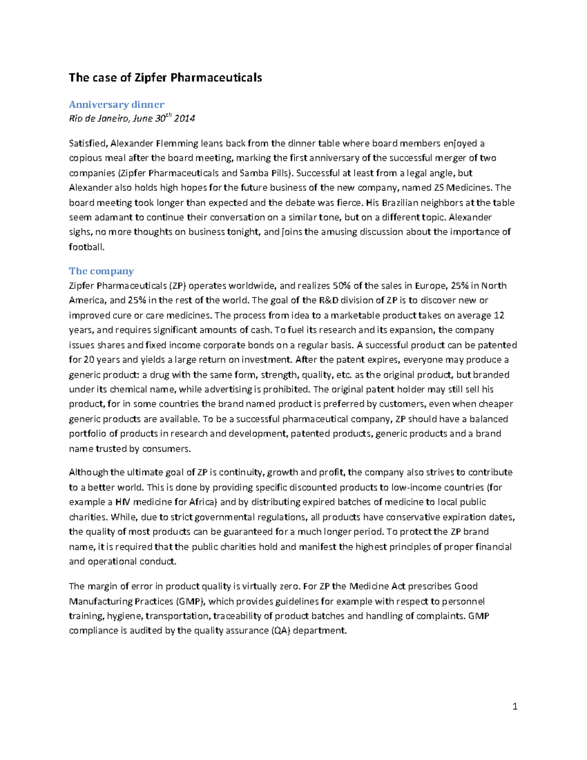 ZP Case and questions - dit documet is een case bij risk management ...