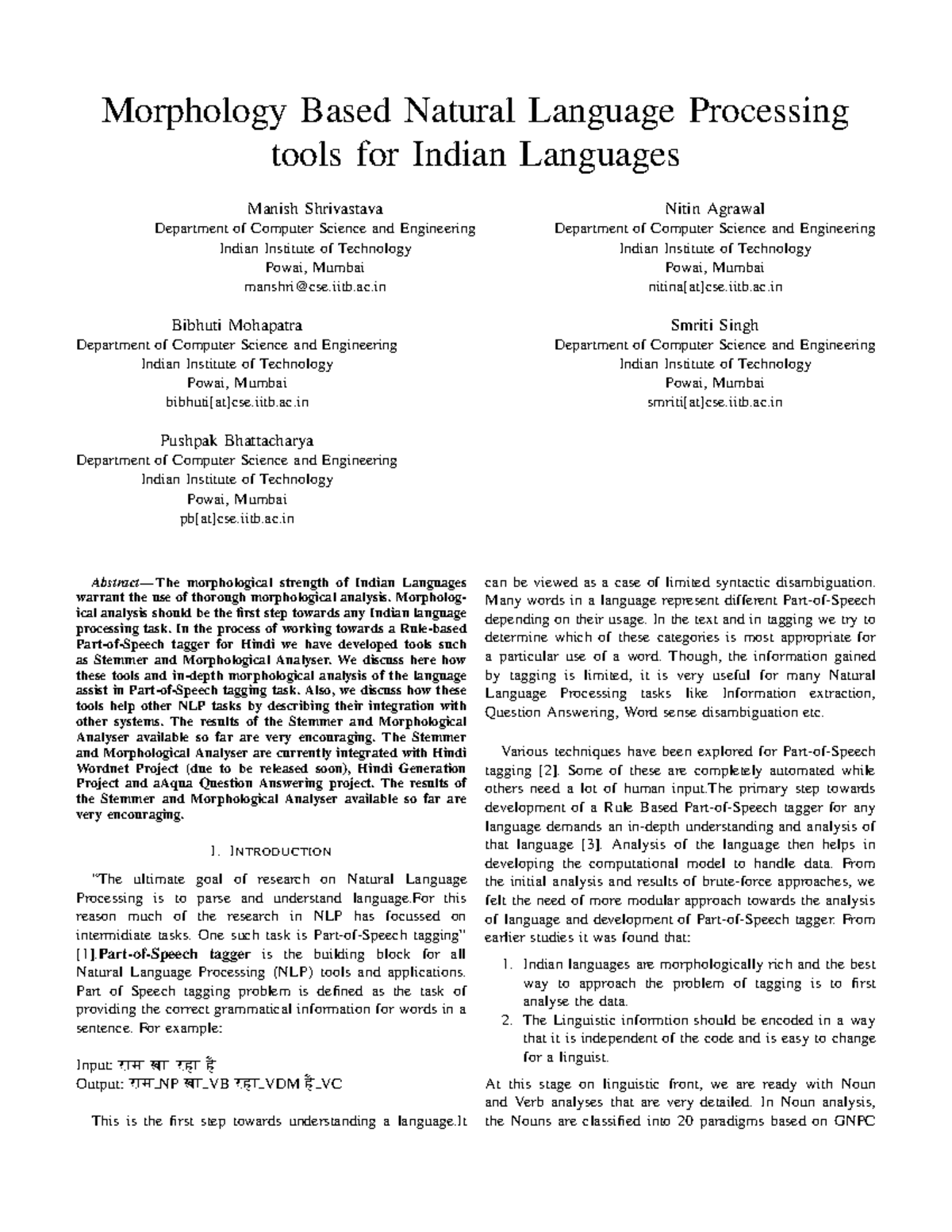 NLP 1 - Morphology Based Natural Language Processing tools for Indian ...