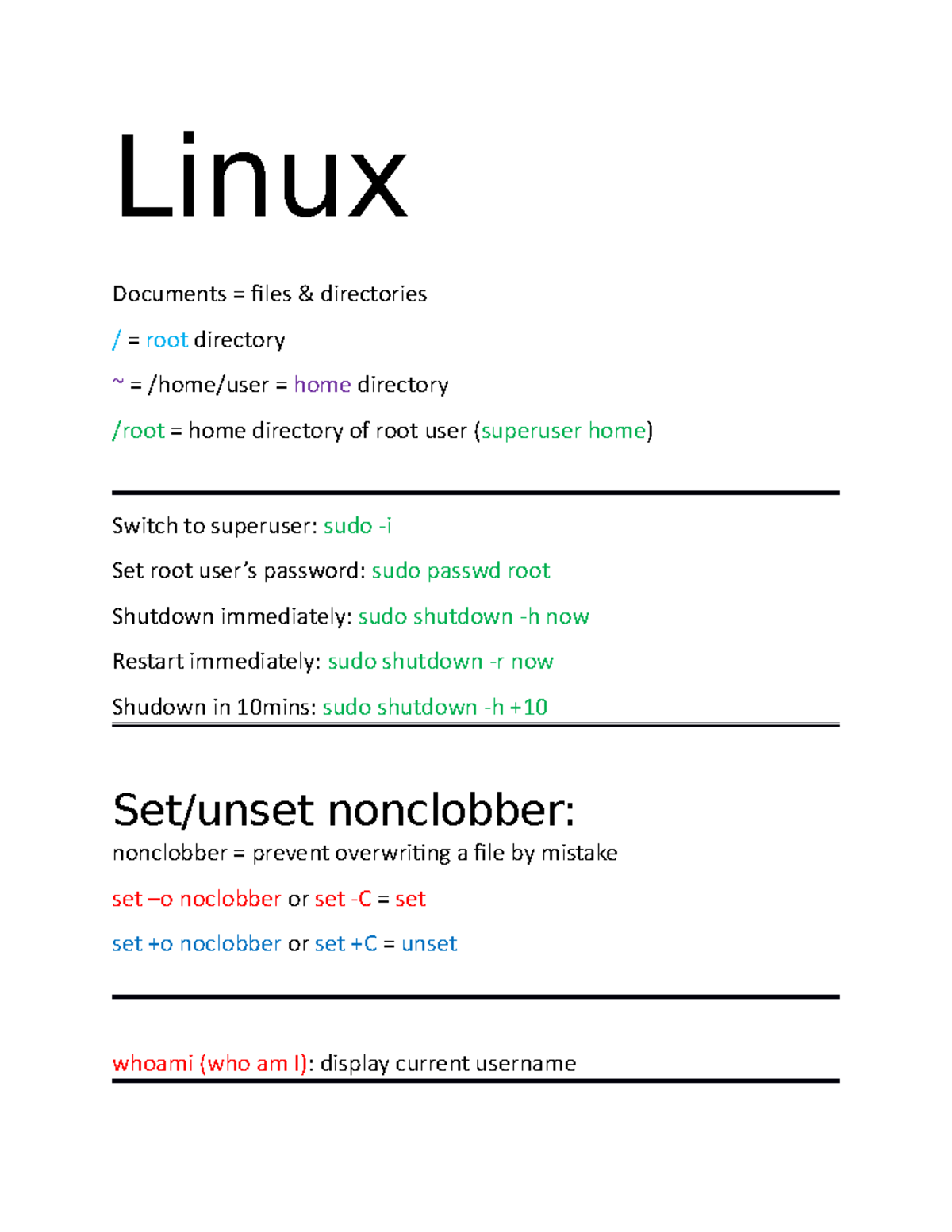 Linux guide - midterm review - Linux Documents = files & directories ...