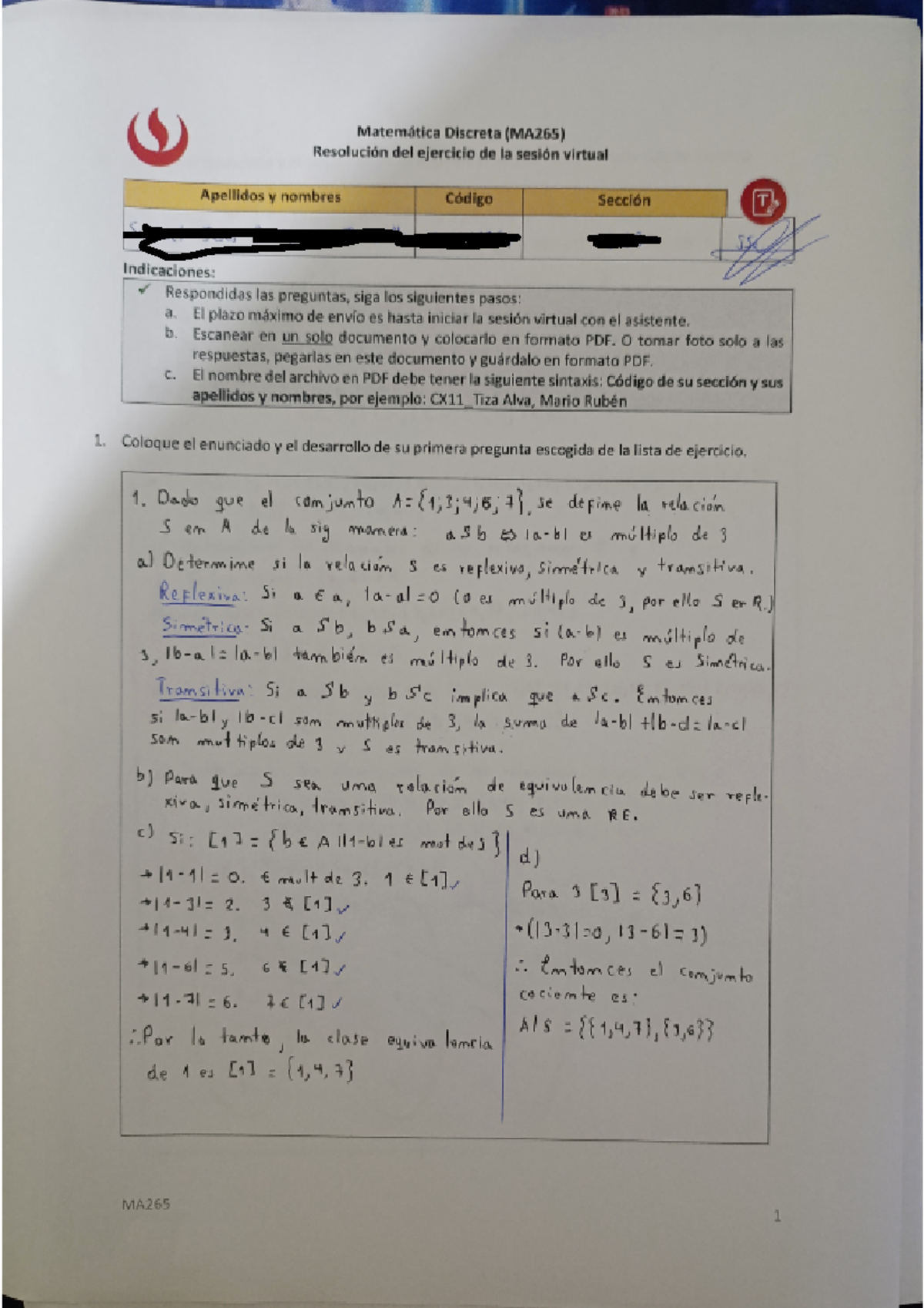 Evidencia mate discreta - Matemática Discreta (MA265) Resolución del ...