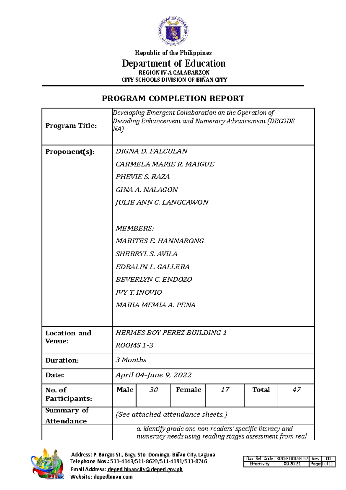 Accomplishment Report - Republic of the Philippines Department of ...