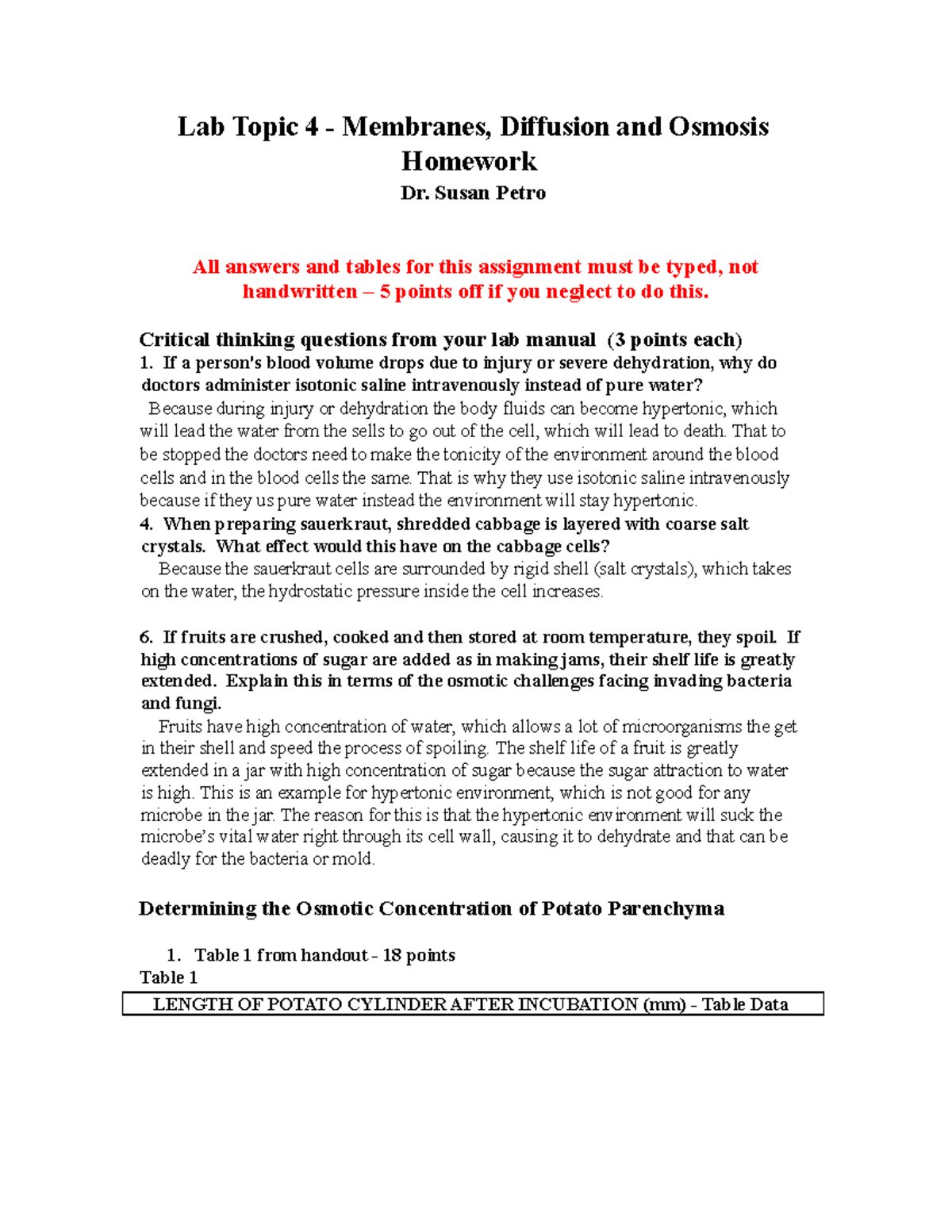 Osmosis lab grading criteria 10th - Lab Topic 4 - Membranes, Diffusion ...
