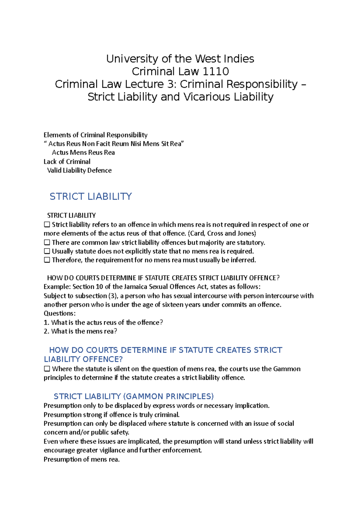 Crim Law 1110 - Crim1 for semester 1. - University of the West Indies ...