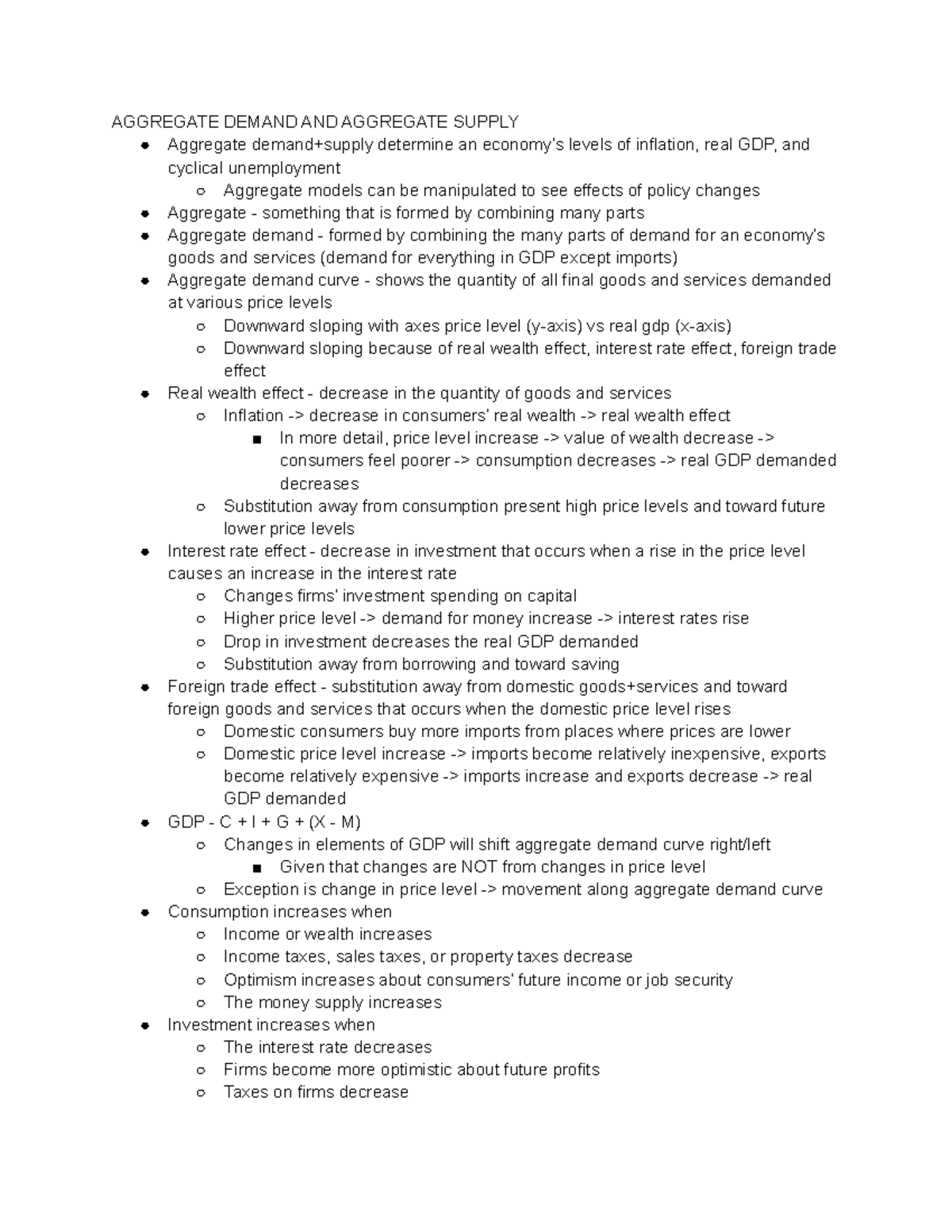 Econ1200 Ch14 Lecture Notes Ch14 Aggregate Demand And Aggregate Supply Aggregate Demand