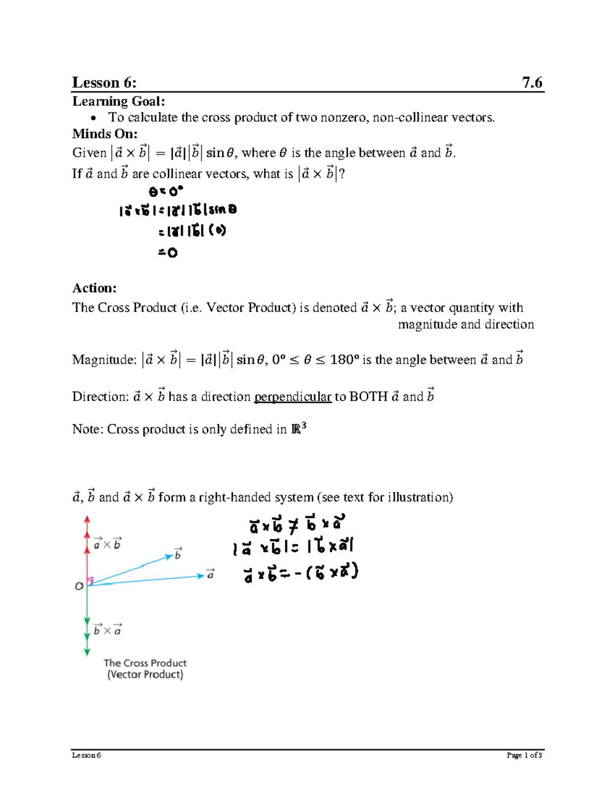 Unit 7 Lesson 6 - Calculus and Vectors notes Unit 7 - Lesson 6 Page 1 ...