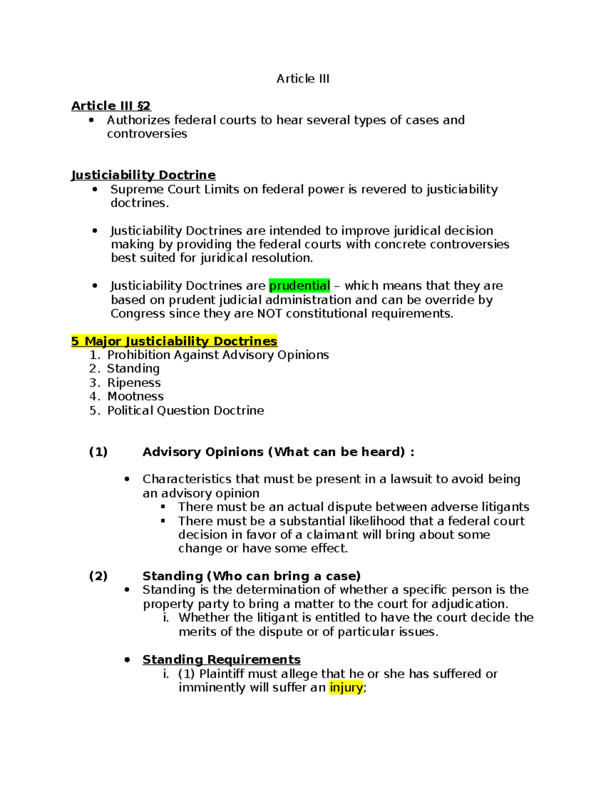 Article III Outline - Article III Article III § Authorizes federal ...