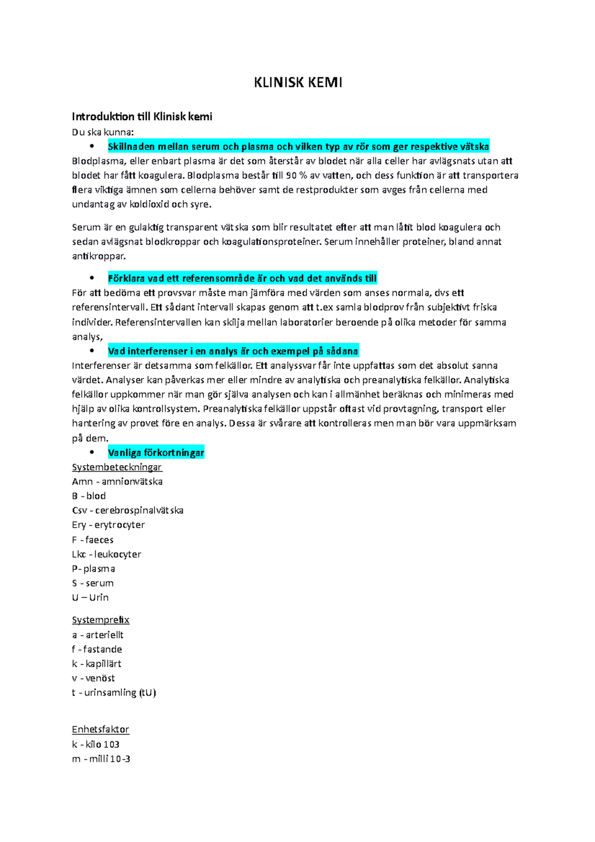 Klinisk kemi, målbeskrivning - 3OM369 - Studocu