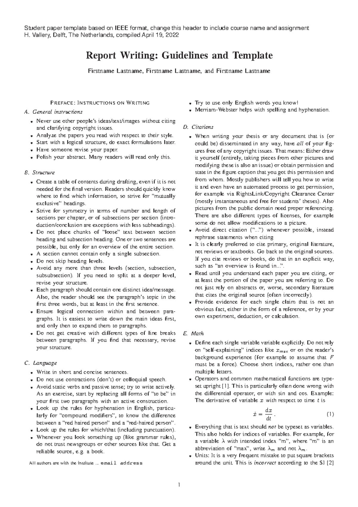 Report Writing Guidelines and Template - Student paper template based ...