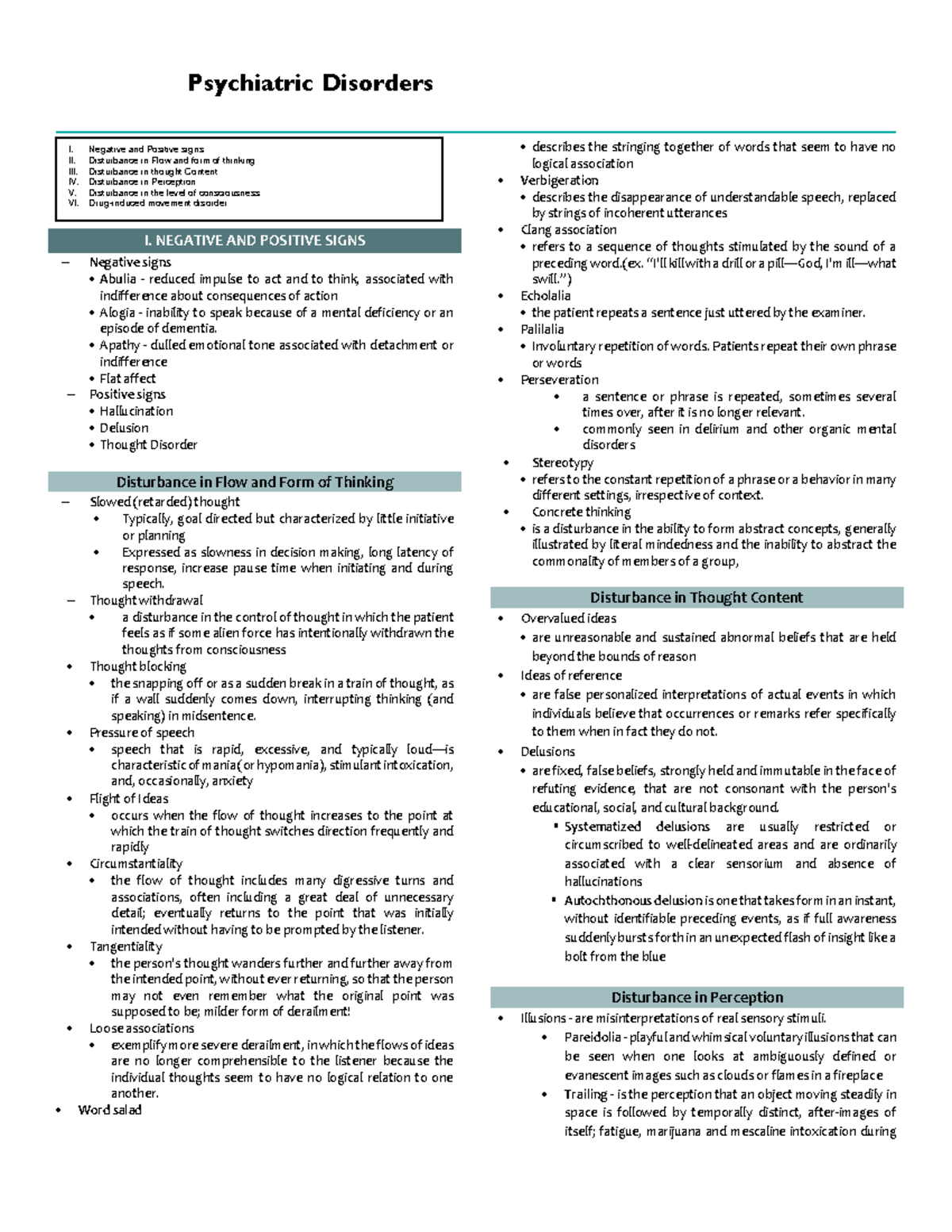 Psychiatric Disorder - Manifestations - Psychiatric Disorders I ...