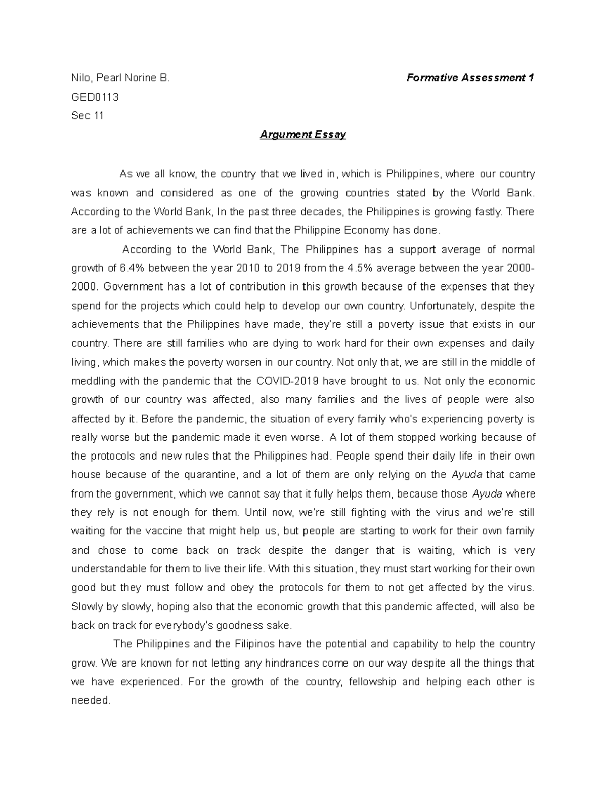 FA#1 Nilo GED0113 Sec11 - Nilo, Pearl Norine B. Formative Assessment 1 ...