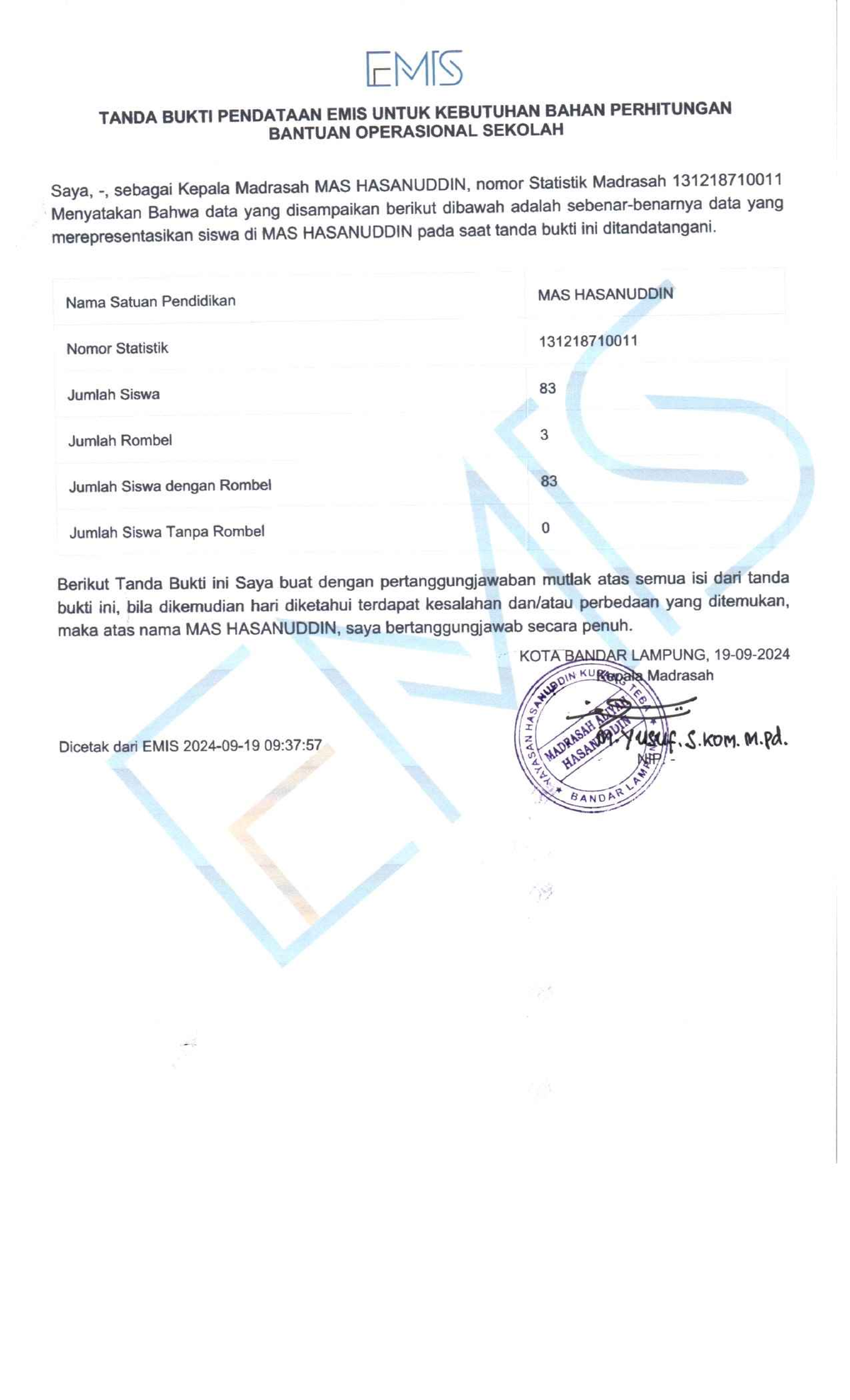 BOSS - hasil contoh laporan bos - IEFMIS TANDA BUKTI PENDATAAN EMIS ...