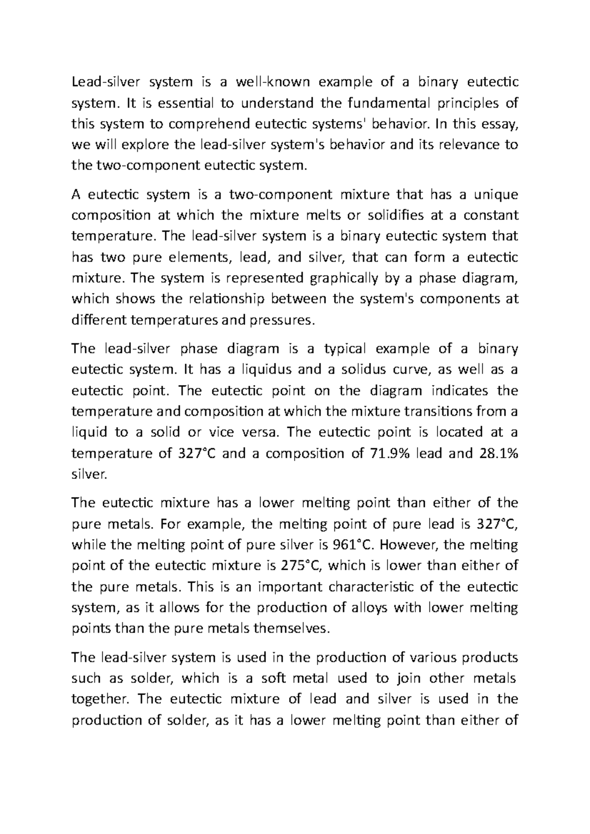 Two Component eutectic System - Lead-silver system is a well-known ...