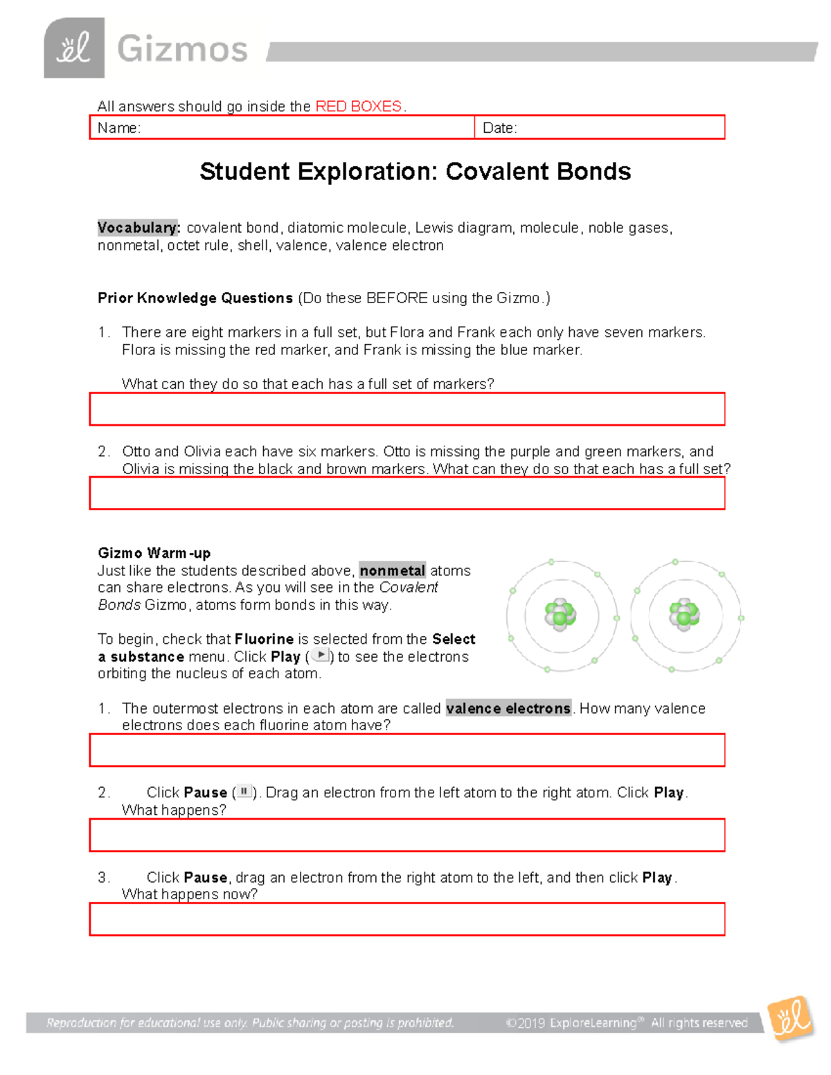 Covalent Bonds - Student Guide - All answers should go inside the RED ...