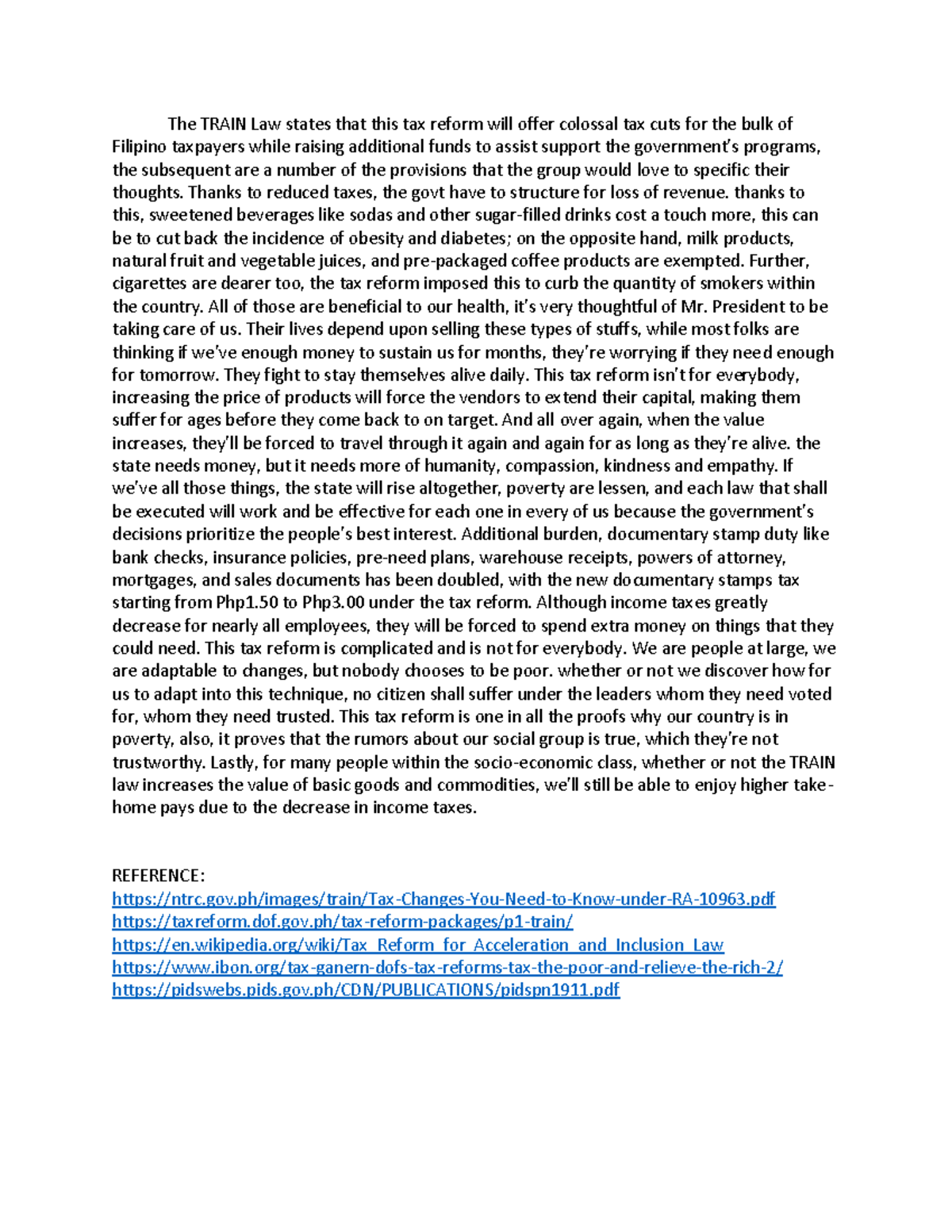 CO3 Taxation- Train Law - The TRAIN Law states that this tax reform ...