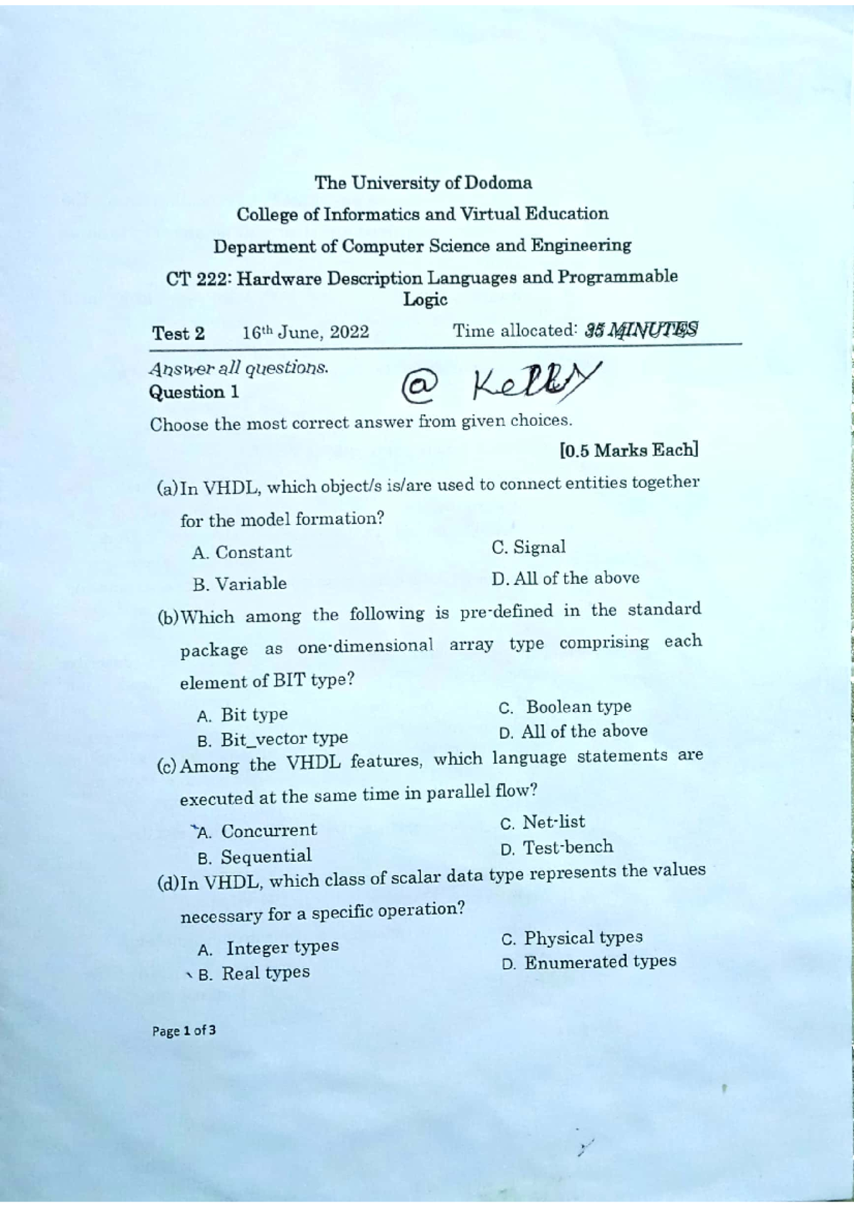 HDL TEST 02 - Computer science - Studocu
