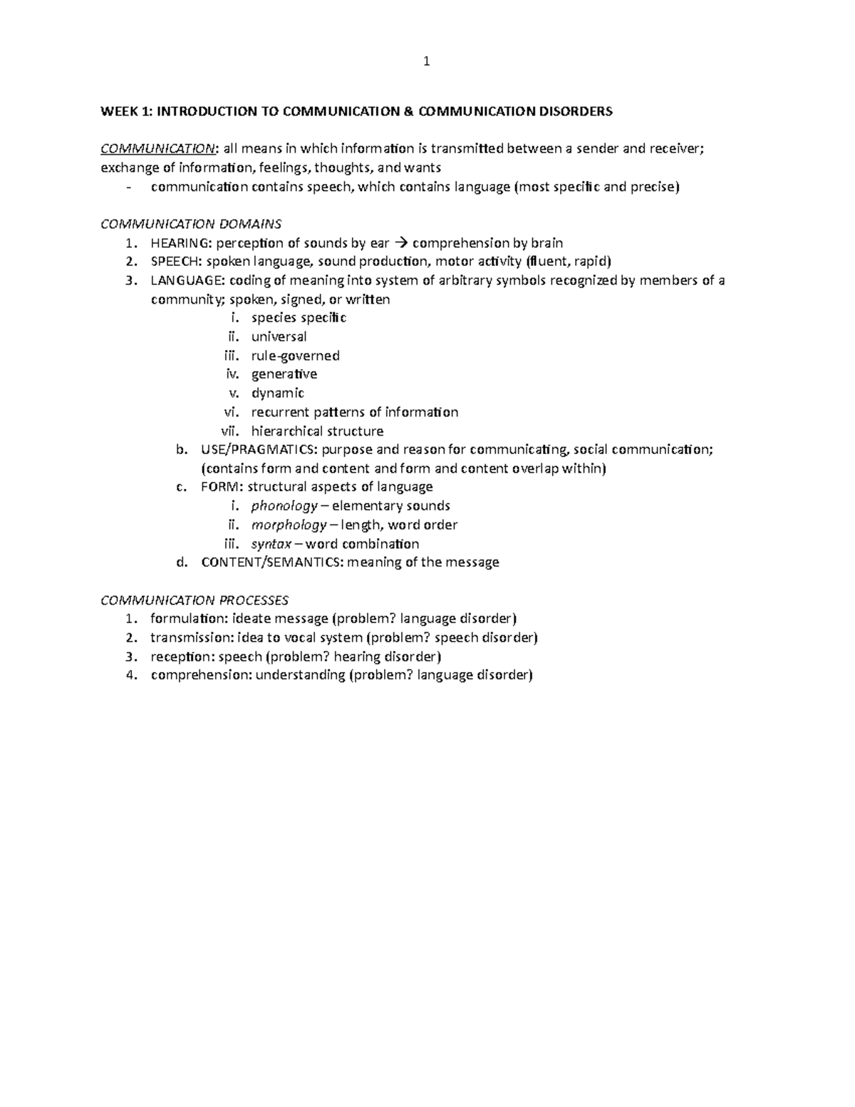 EXAM 1 Study Guide - 1 WEEK 1: INTRODUCTION TO COMMUNICATION ...