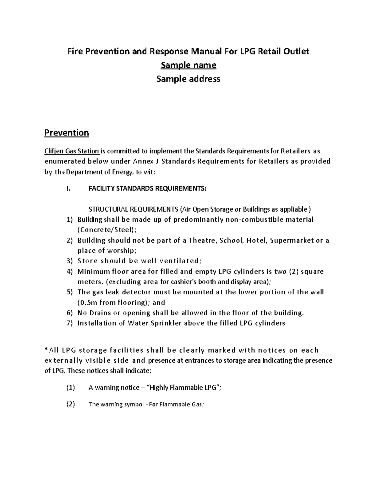 Fire Prevention and Response Manual For LPG Retail Outlet - FACILITY ...