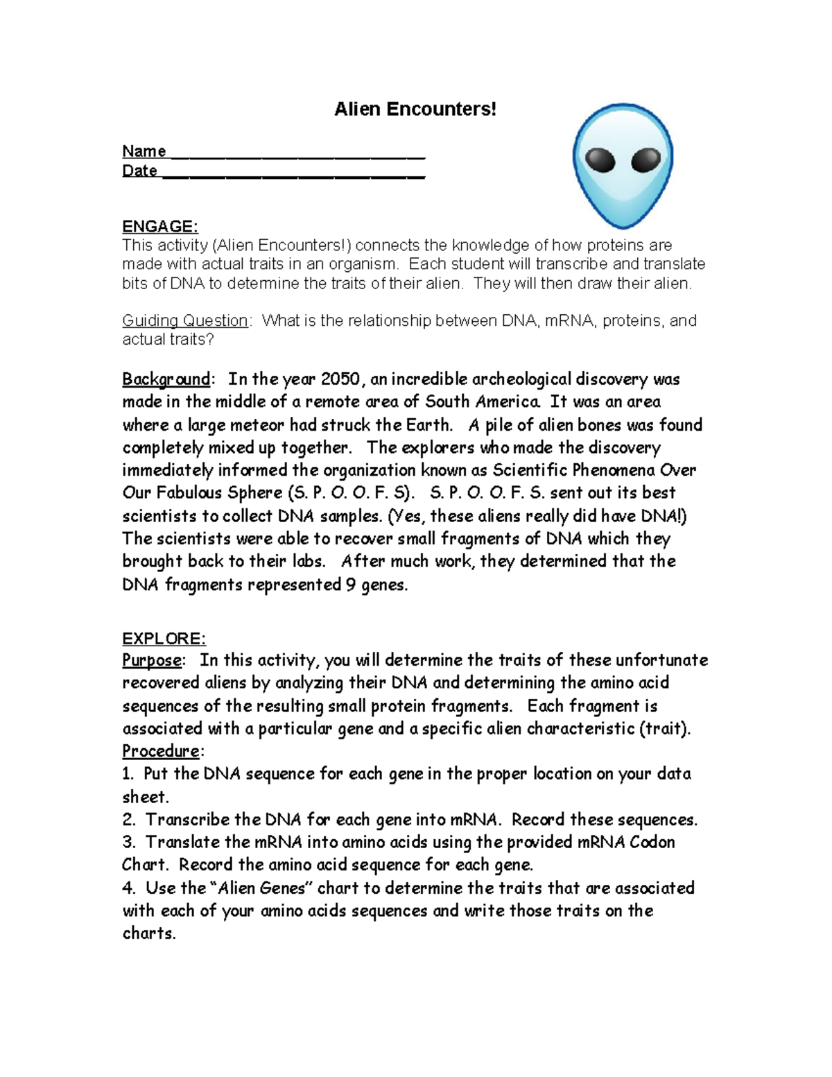 Alien Encounters - it’s for biology - Alien Encounters! Name