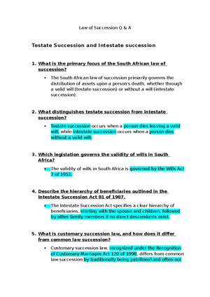 Law of Succession Notes - Law of Succession WEEK 1: Introduction to the ...