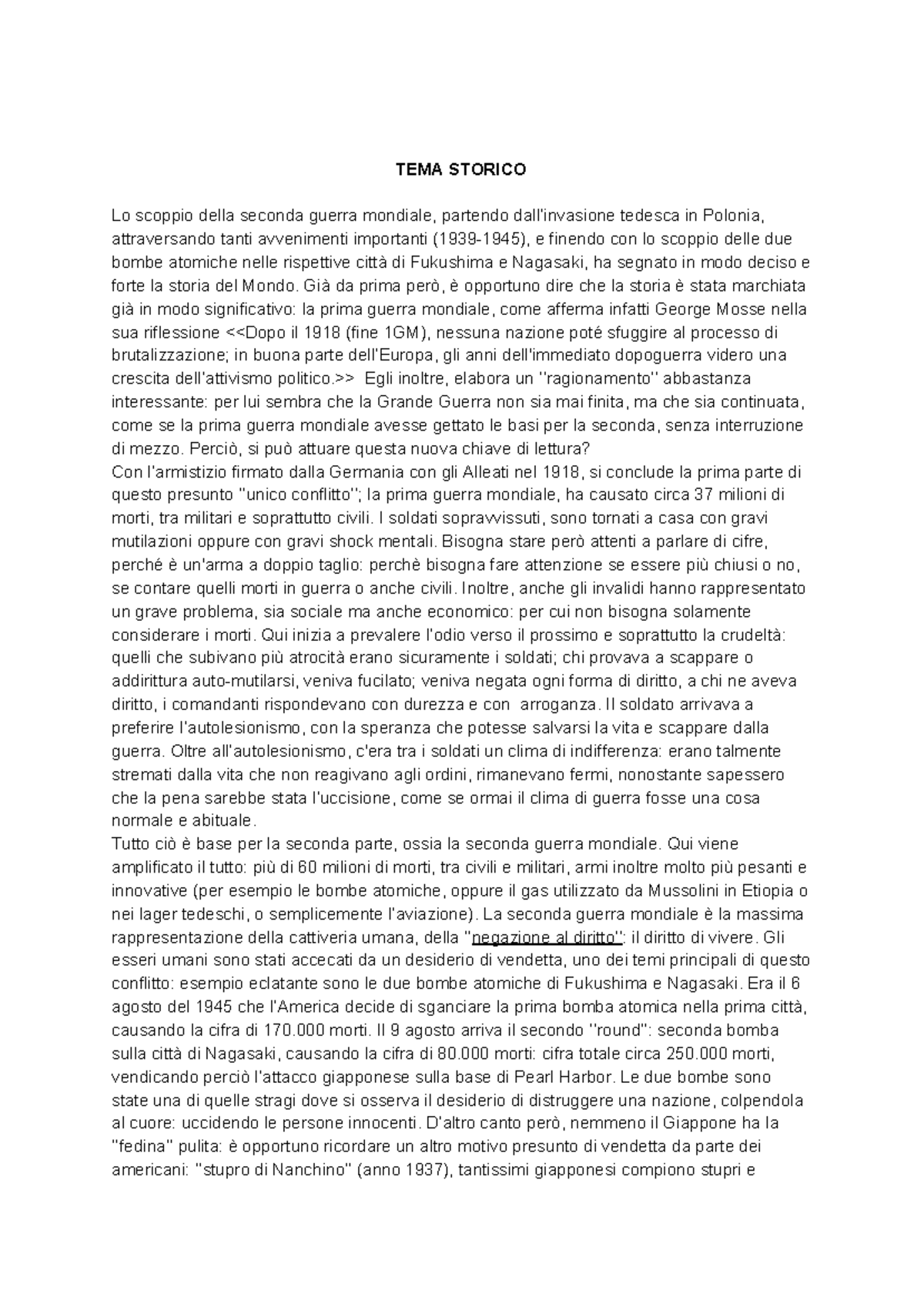 Tema Storico - TEMA STORICO Lo scoppio della seconda guerra mondiale ...