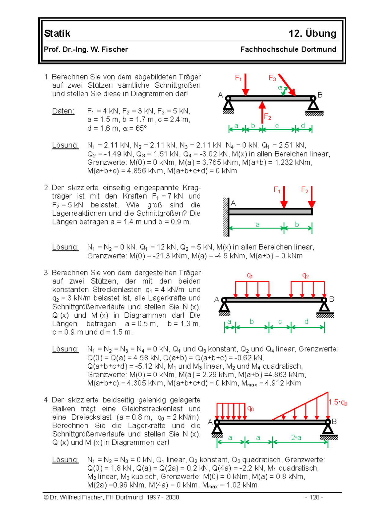 Statik-Uebung 12 - Statik 12. Übung Prof. Dr.-Ing. W. Fischer ...