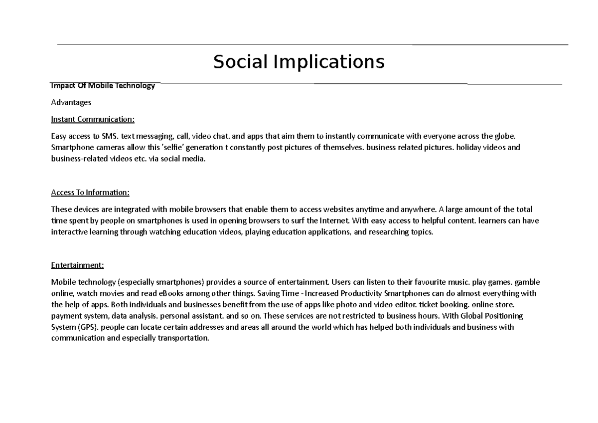 Social Implications - Social Implications Impact Of Mobile Technology ...
