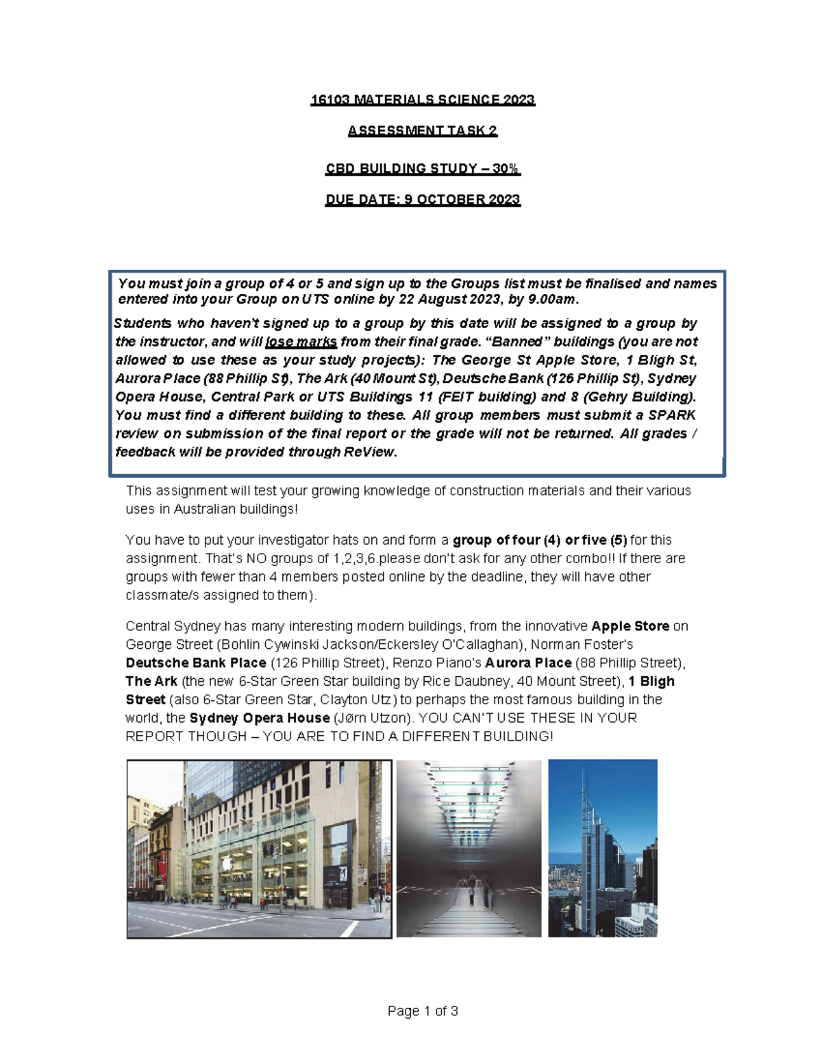 16103 Materials Science Assessment Task 2 2023 - CBD Project assessment ...