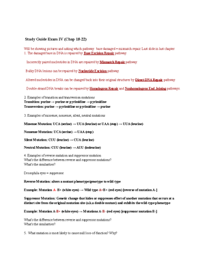 Genetics Exam 2 Study Guide - Study Guide for Exam II (Chap 8-12) 1 ...