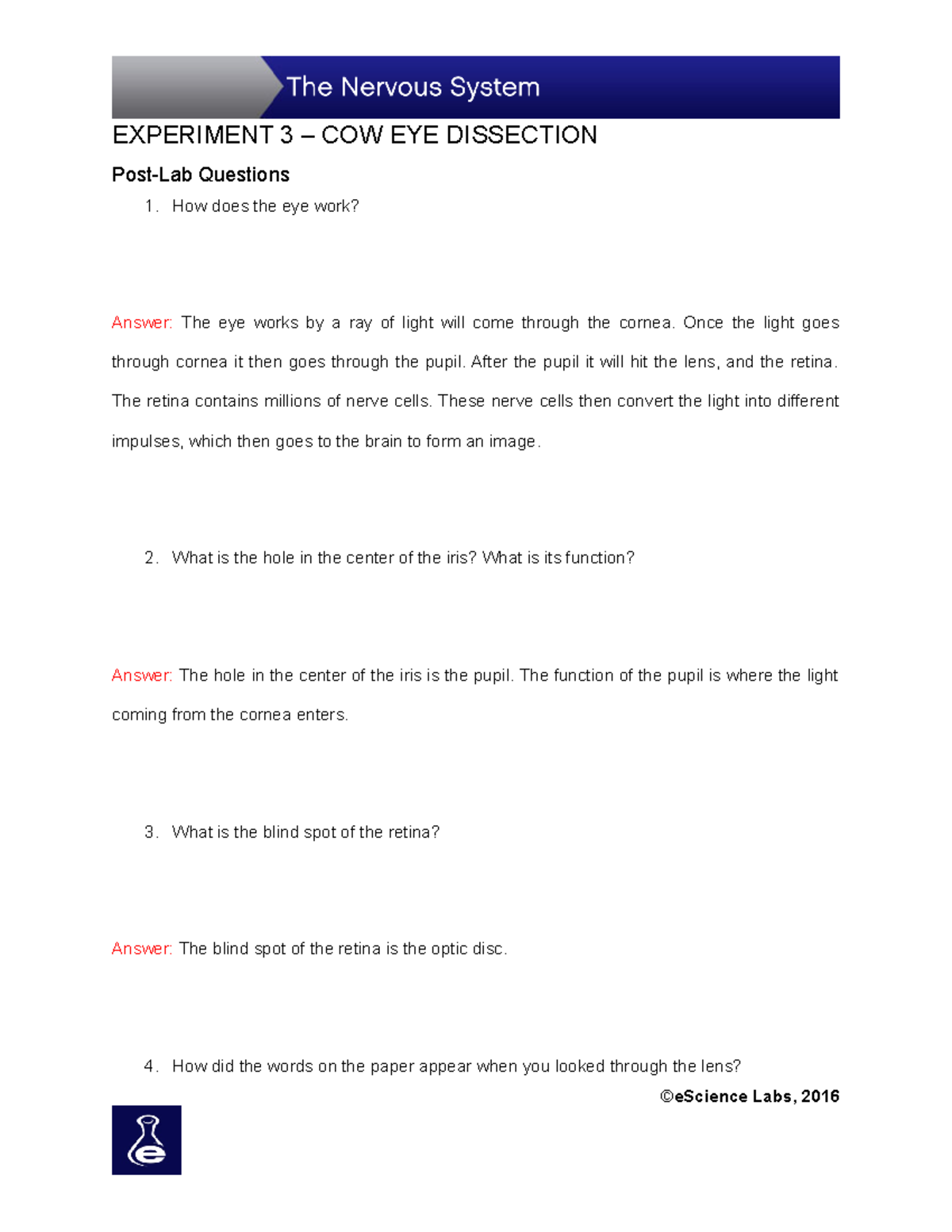 Lab8-Nervous System-Sp20 - EXPERIMENT 3 – COW EYE DISSECTION Post-Lab ...