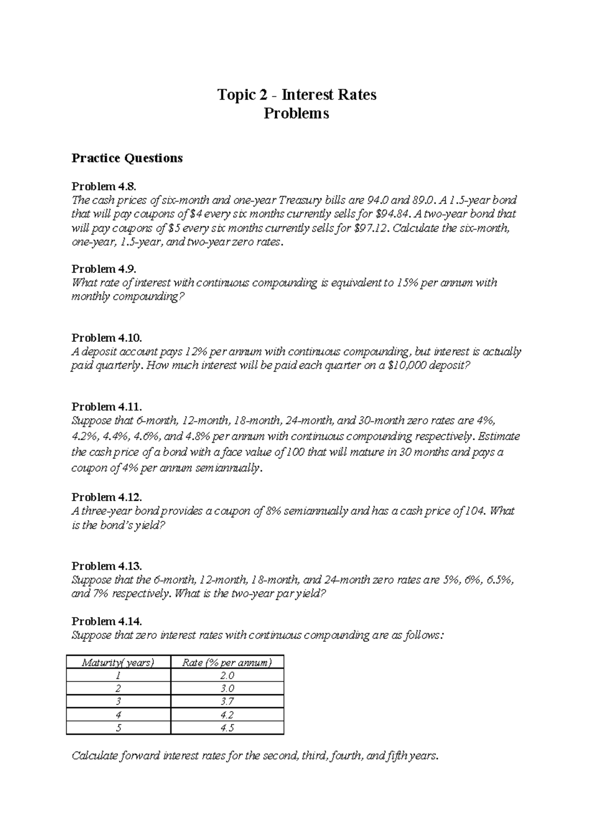 Topic 2 - Problems - Lecture notes 2 - Topic 2 - Interest Rates ...